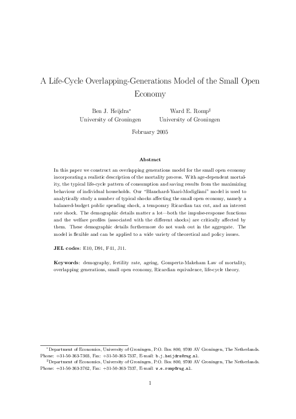 Pdf A Life Cycle Overlapping Generations Model Of The Small Open Economy