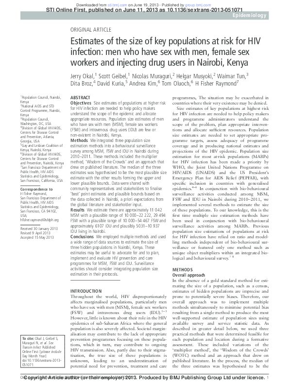 Pdf Estimates Of The Size Of Key Populations At Risk For Hiv