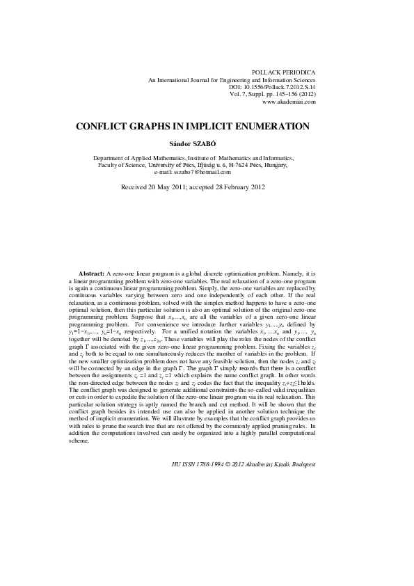 (PDF) Conflict graphs in implicit enumeration (PDF) Conflict graphs in implicit enumeration