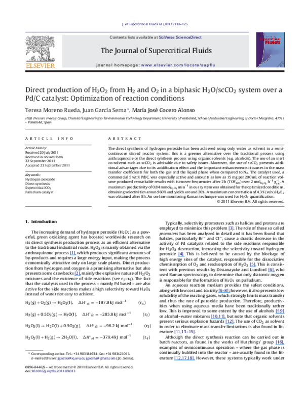 (PDF) Direct production of H2O2 from H2 and O2 in a biphasic H2O/scCO2 ...