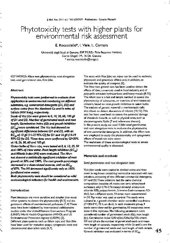 (PDF) Phytotoxicity tests with higher plants for environmental risk ...