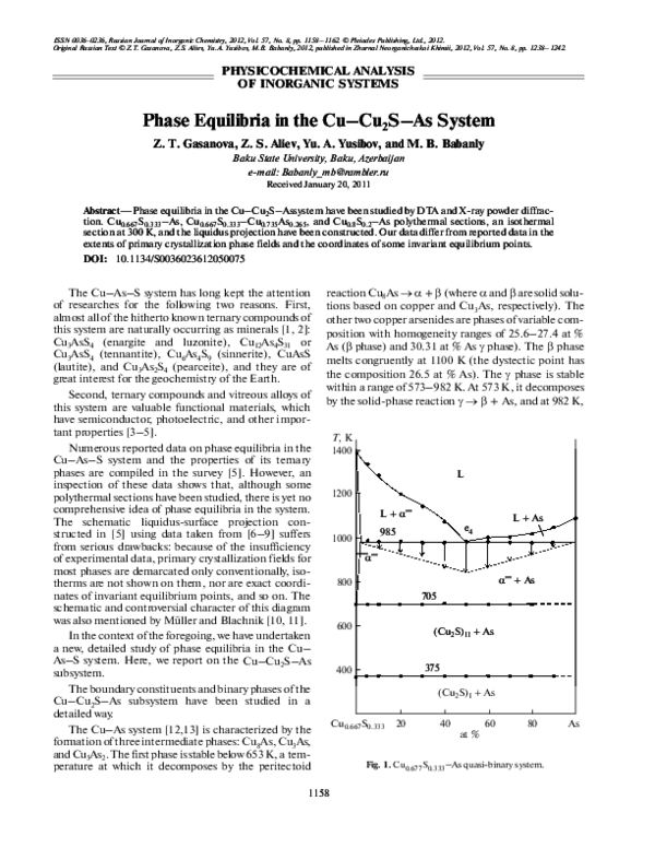 (PDF) Phase equilibria in the Cu-Cu2S-As system