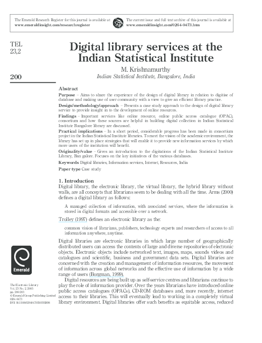 (PDF) Digital library services at the Indian Statistical Institute ...
