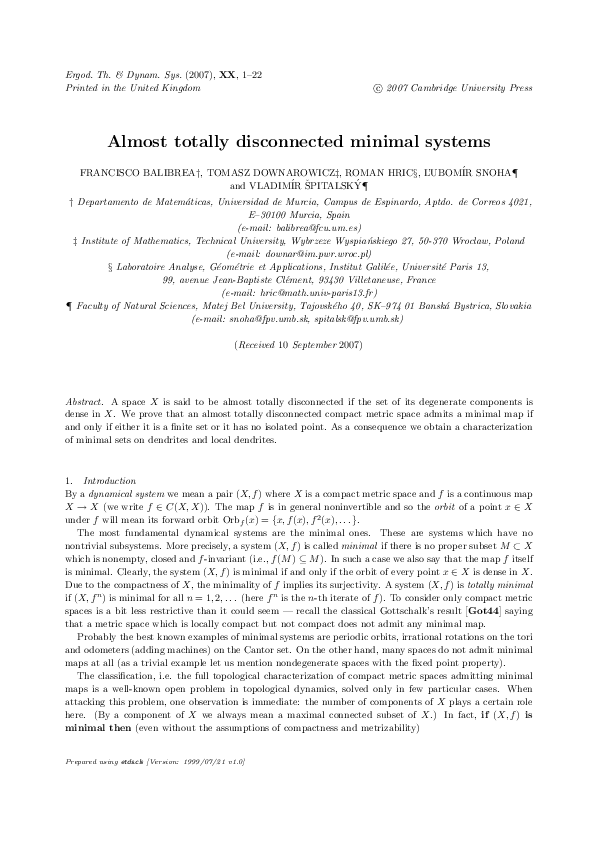 (PDF) Almost totally disconnected minimal systems