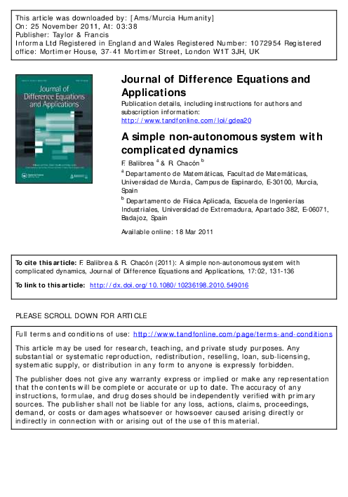 Pdf A Simple Non Autonomous System With Complicated Dynamics