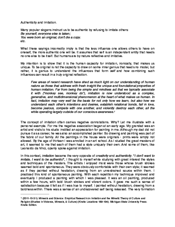 (PDF) Imitation as the Path to Authenticity
