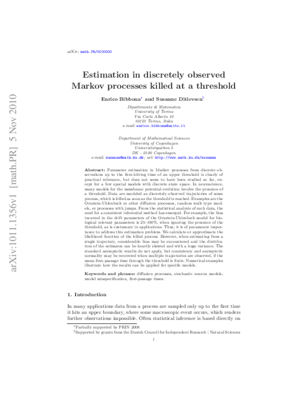 (PDF) Estimation in Discretely Observed Diffusions Killed at a Threshold