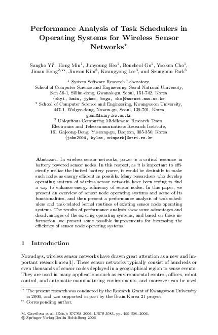 Pdf Performance Analysis Of Task Schedulers In Operating Systems For Wireless Sensor Networks
