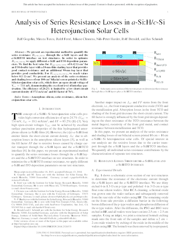 (PDF) Analysis of Series Resistance Losses in a-Si:H/c-Si ...