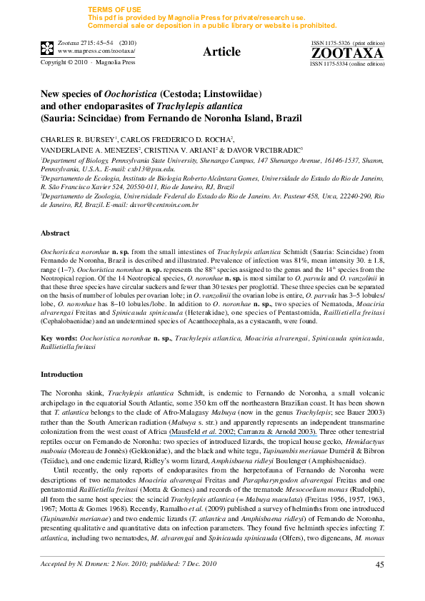 (PDF) A New Species of Oochoristica (Eucestoda: Cyclophyllidea ...