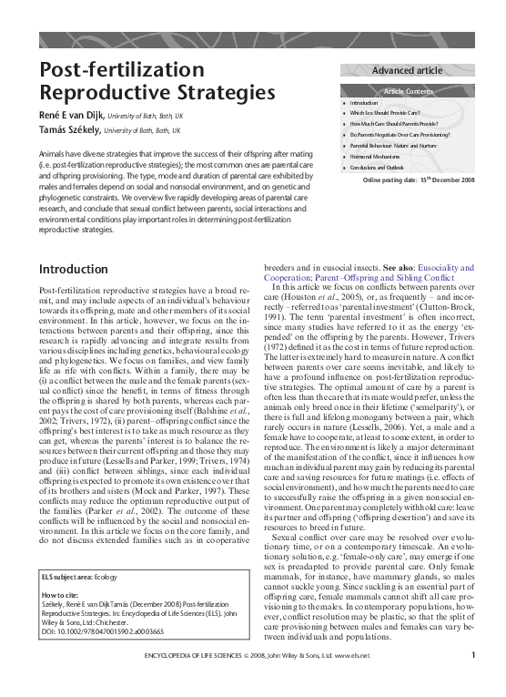 (PDF) Post-fertilization Reproductive Strategies