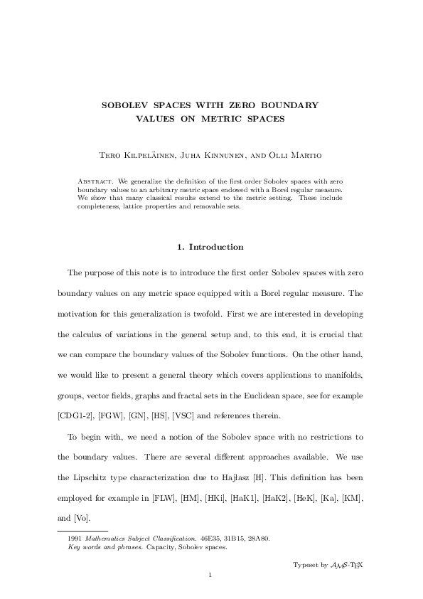 Pdf Sobolev Spaces With Zero Boundary Values On Metric Spaces
