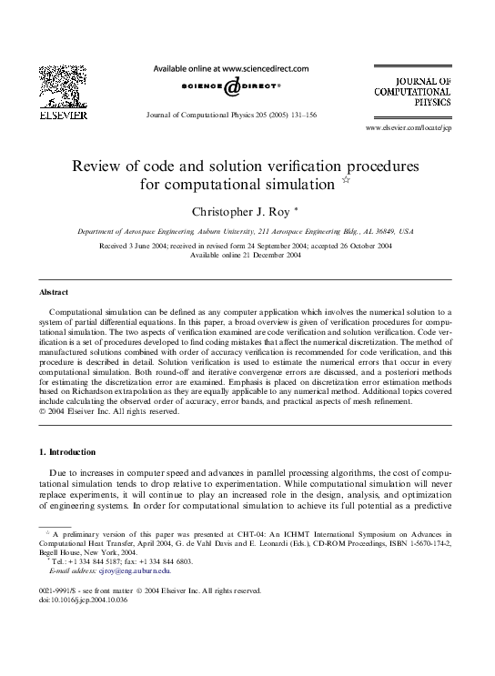 (PDF) Review of code and solution verification procedures for ...