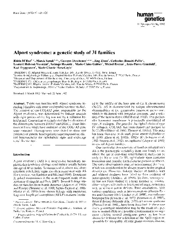 (PDF) Alport syndrome: a genetic study of 31 families