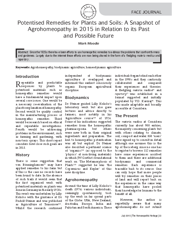 (PDF) Potentised Remedies for Plants and Soils: A Snapshot of ...