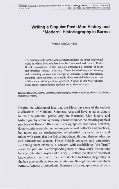 (PDF) Writing a Singular Past: Mon History and "Modern" Historiography ...