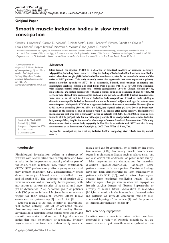 (PDF) Smooth muscle inclusion bodies in slow transit constipation