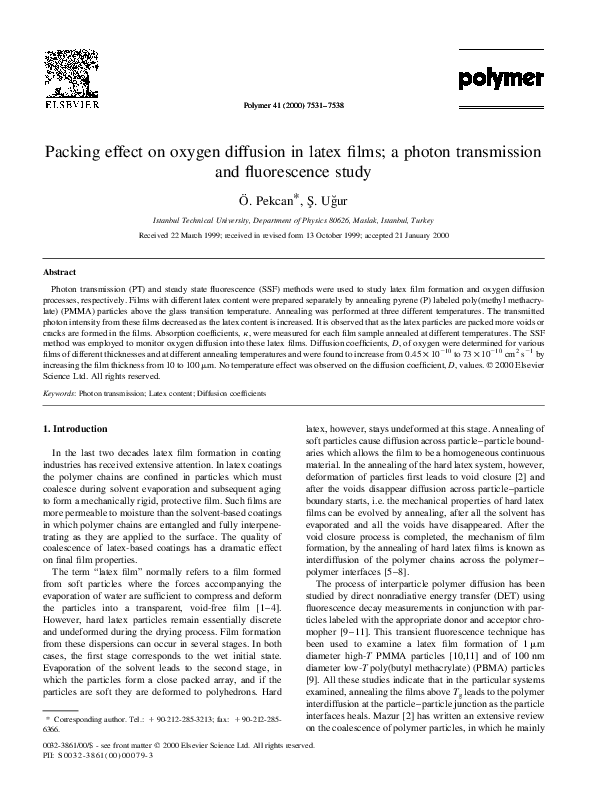 (PDF) Packing effect on oxygen diffusion in latex films; a photon ...