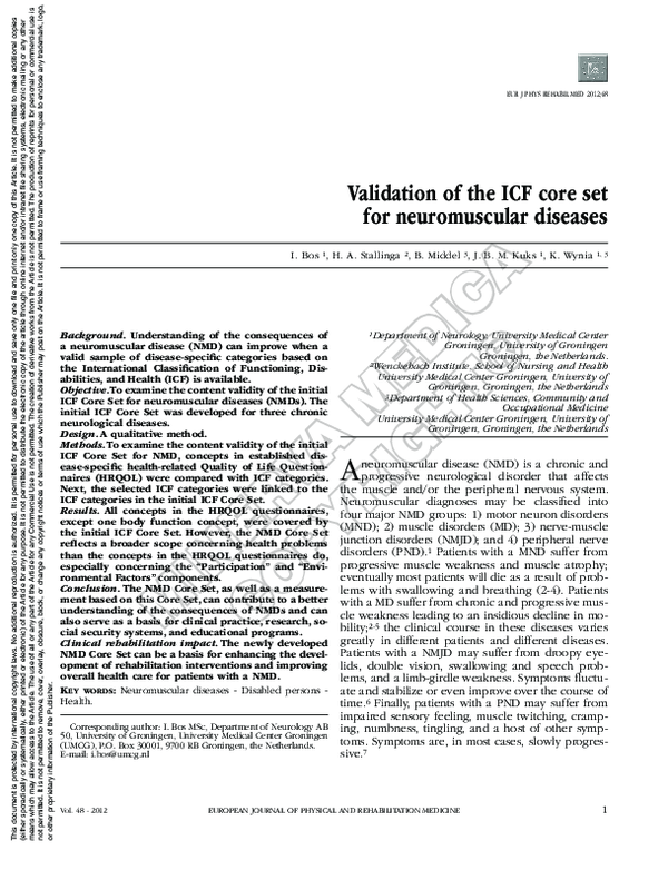 (PDF) Validation of the ICF core set for neuromuscular diseases