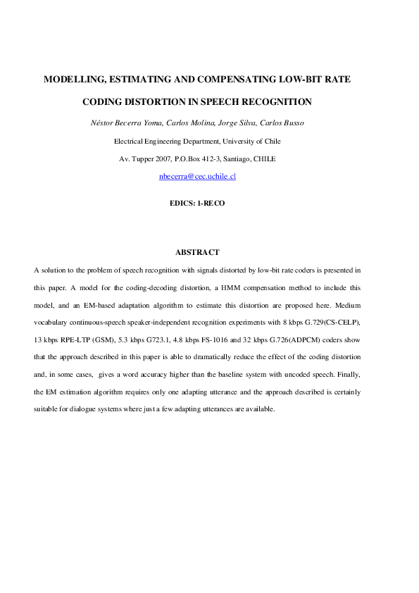 Pdf Modeling Estimating And Compensating Low Bit Rate Coding Distortion In Speech