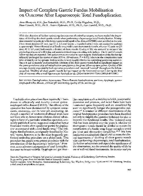 (PDF) Impact of complete gastric fundus mobilization on outcome after ...