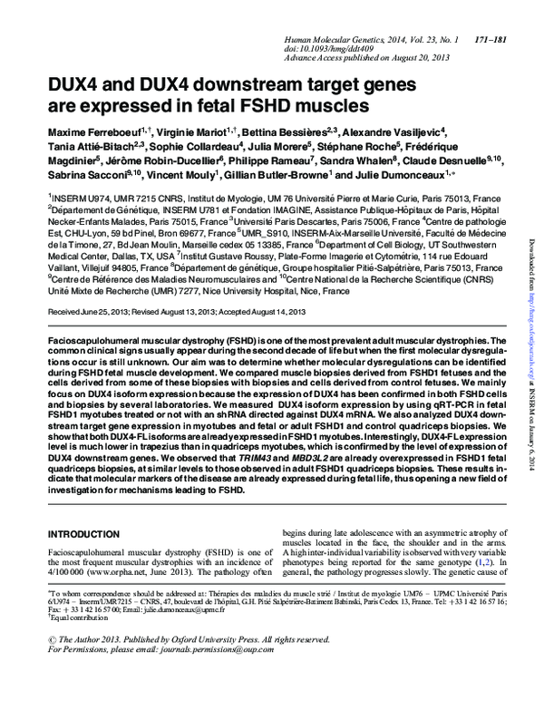 (PDF) DUX4 and DUX4 downstream target genes are expressed in fetal FSHD ...