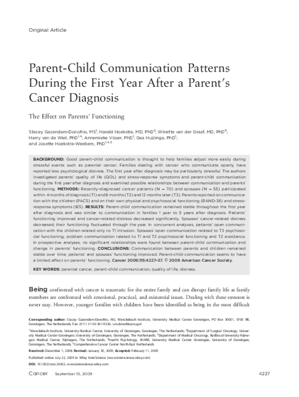 (PDF) Parent-child communication patterns during the first year after a ...