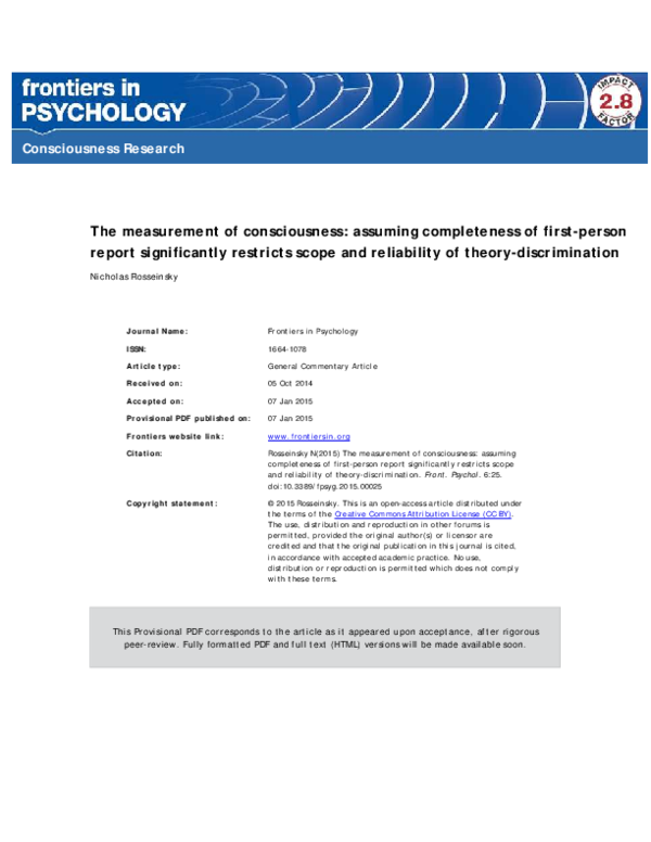 (PDF) The measurement of consciousness: assuming completeness of first ...