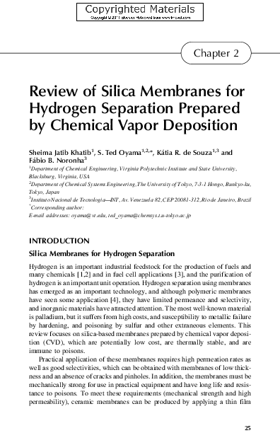 (PDF) Review of Silica Membranes for Hydrogen Separation Prepared by ...