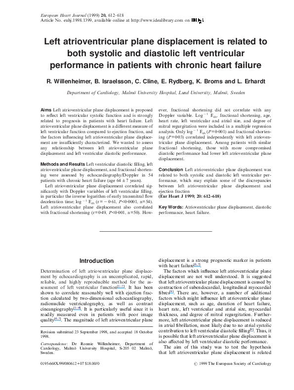 (PDF) Left atrioventricular plane displacement is related to both ...
