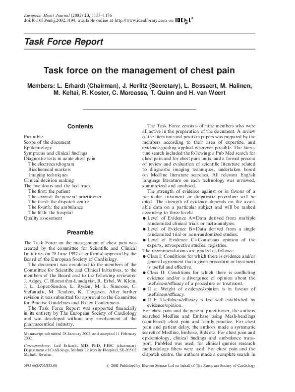 (PDF) Task force on the management of chest pain