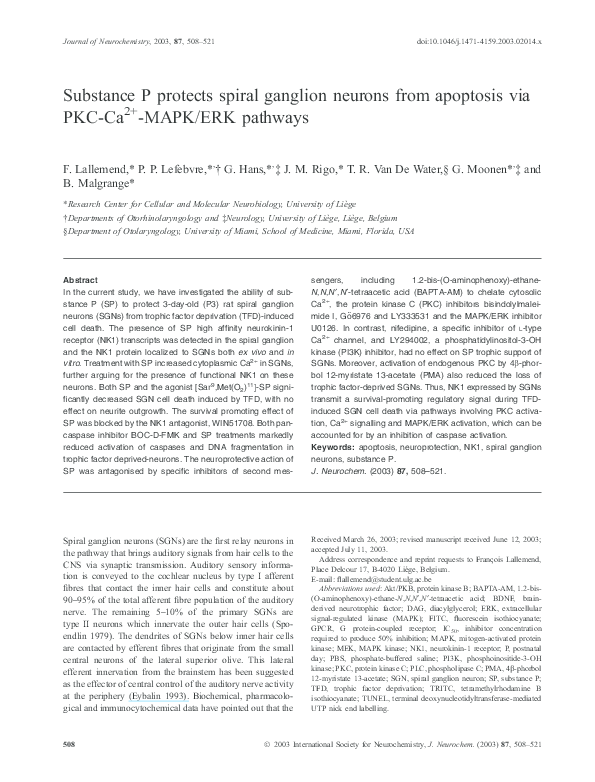 (PDF) Substance P protects spiral ganglion neurons from apoptosis via ...