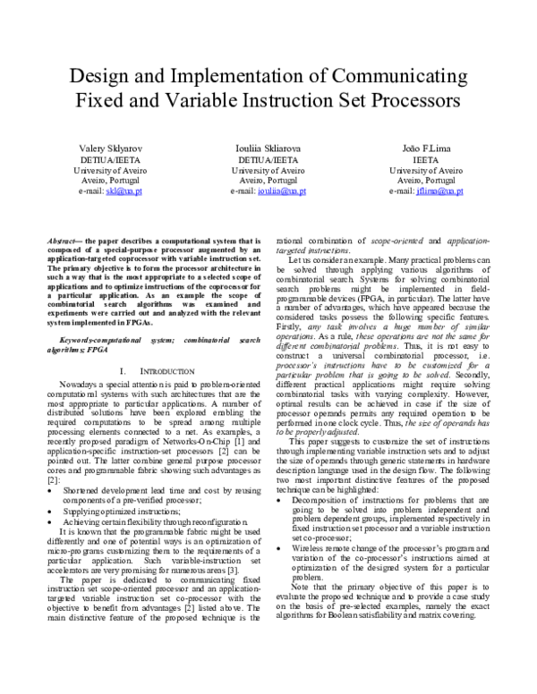 (PDF) Design and implementation of communicating fixed and variable instruction set processors