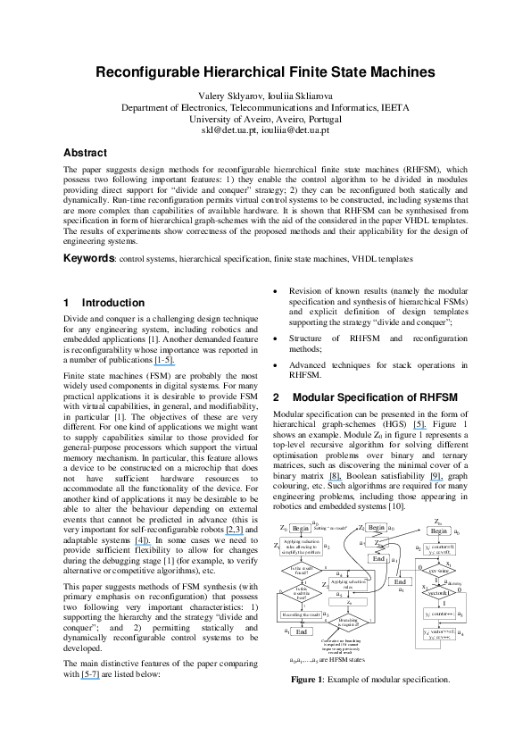 (PDF) Synthesis of reconfigurable hierarchical finite state machines