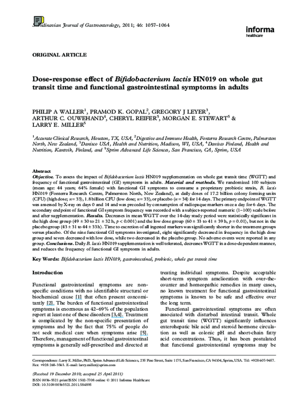 (PDF) Dose-response effect of Bifidobacterium lactis HN019 on whole gut ...