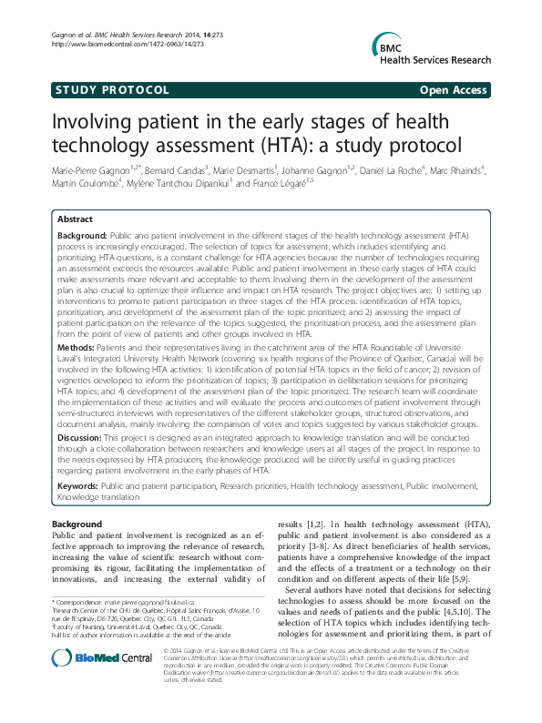 (PDF) Involving patient in the early stages of health technology ...