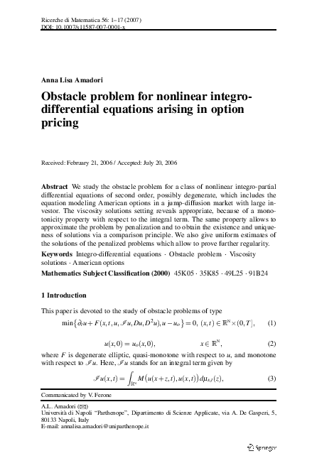 (PDF) Obstacle problem for nonlinear integro-differential equations ...