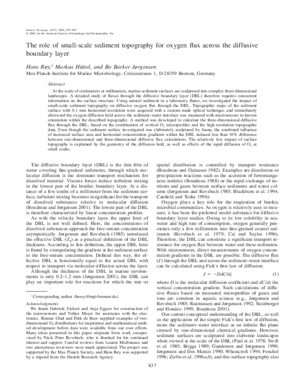 (PDF) The role of small-scale sediment topography for oxygen flux across the diffusive boundary ...