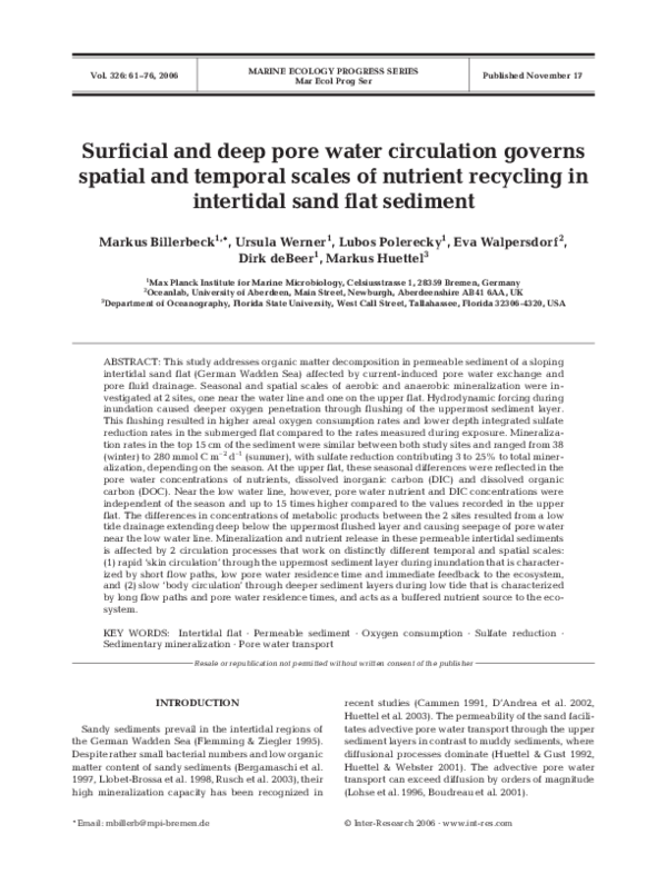 (PDF) Surficial and deep pore water circulation governs spatial and temporal scales of nutrient ...