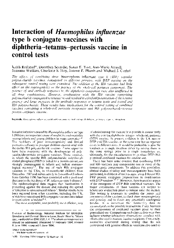 (PDF) Interaction of Haemophilus influenzae type b conjugate vaccines ...