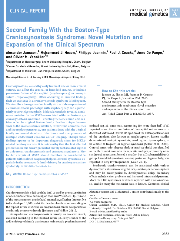 (PDF) Second family with the boston-type craniosynostosis syndrome ...