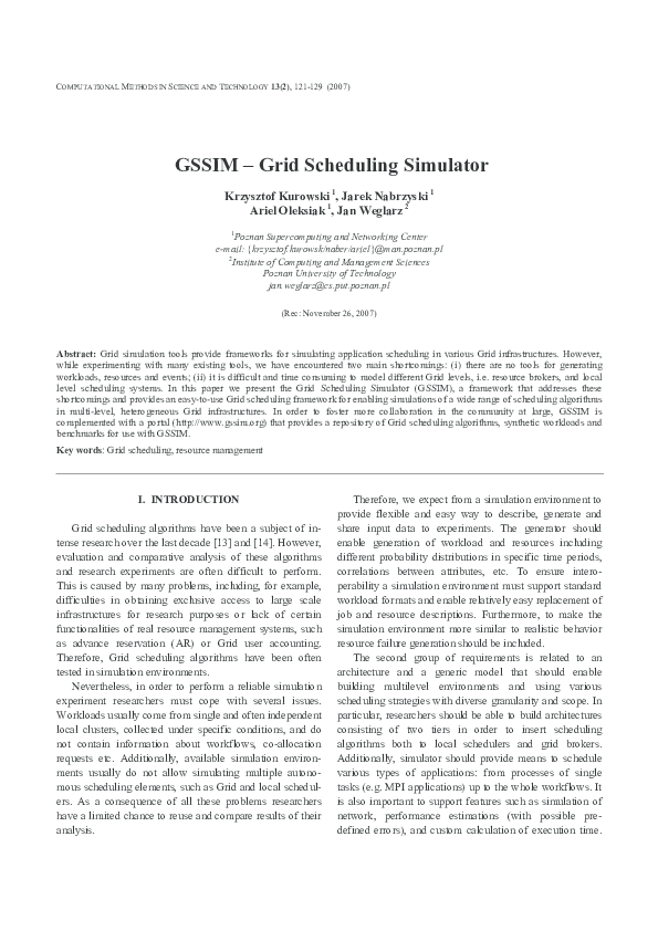(PDF) GSSIM – Grid Scheduling Simulator