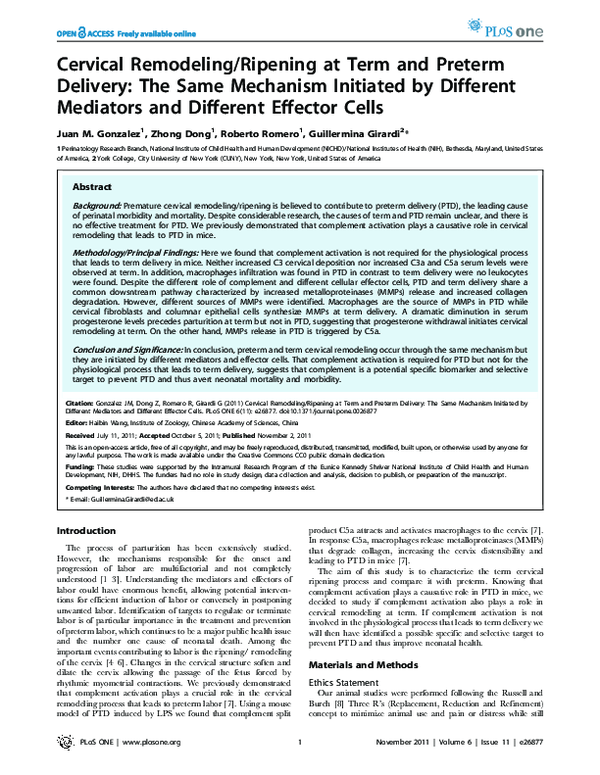(PDF) Cervical Remodeling/Ripening at Term and Preterm Delivery: The ...