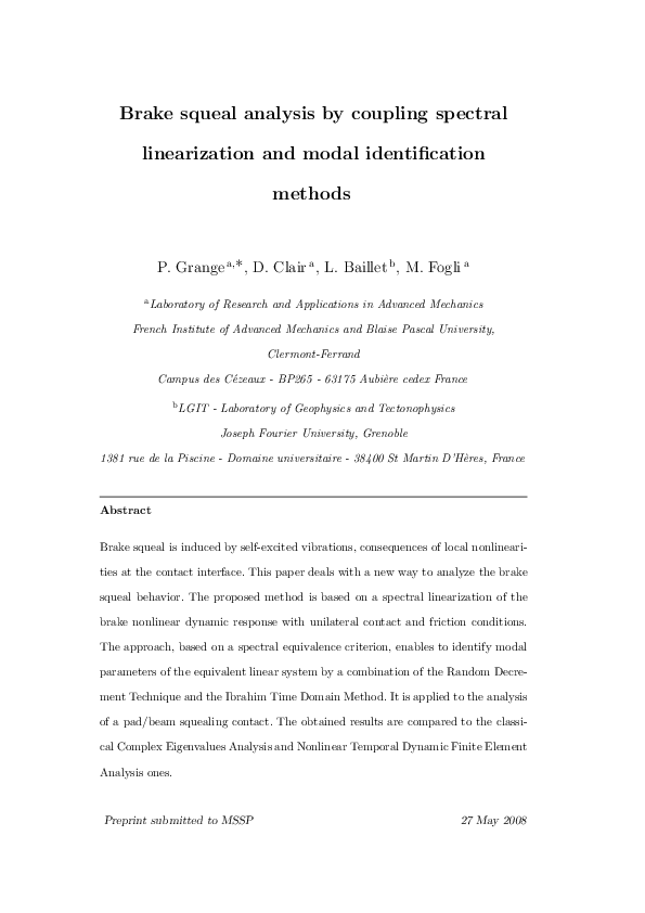 (PDF) Brake squeal analysis by coupling spectral linearization and modal identification methods