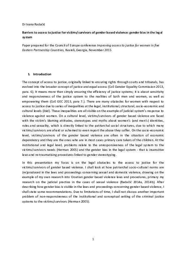 Pdf Barriers To Access To Justice For Women Victims Of Gender Based