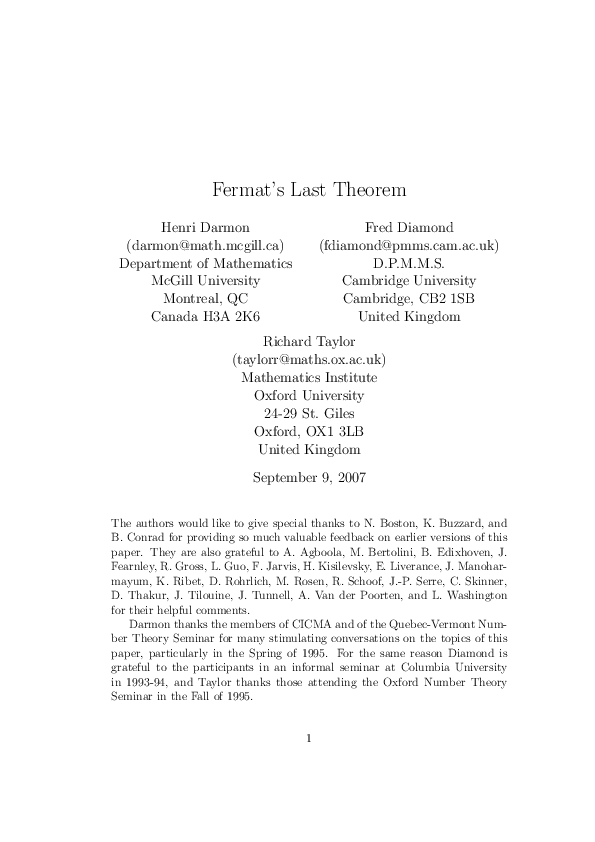 (PDF) Fermat’s Last Theorem