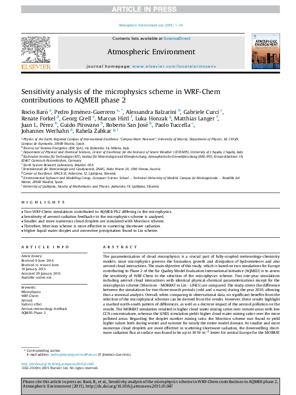 (PDF) Sensitivity analysis of the microphysics scheme in WRF-Chem contributions to AQMEII phase 2