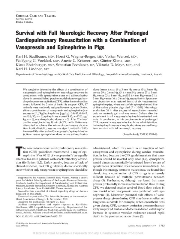 (PDF) Survival with Full Neurologic Recovery After Prolonged Cardiopulmonary Resuscitation with ...