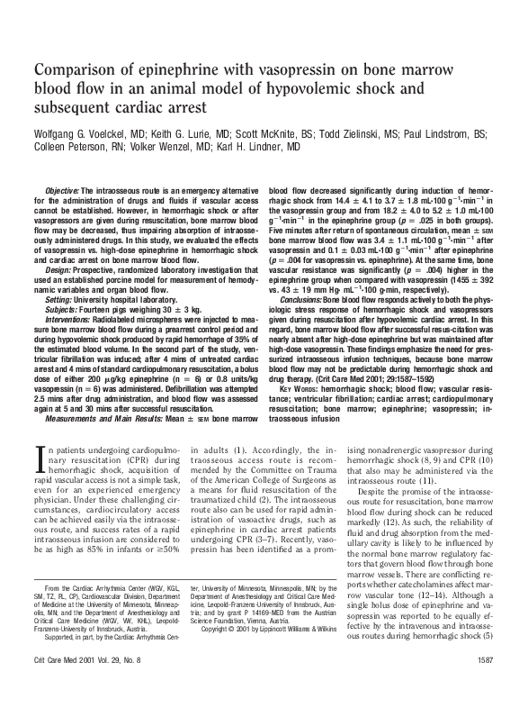 (PDF) Comparison of epinephrine with vasopressin on bone marrow blood flow in an animal model of ...
