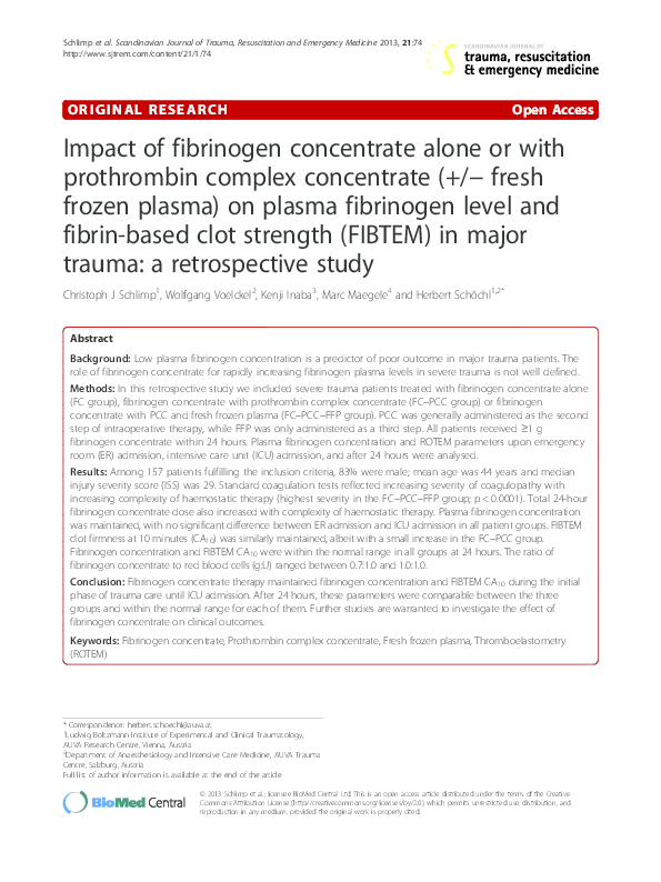 (PDF) Impact of fibrinogen concentrate alone or with prothrombin ...